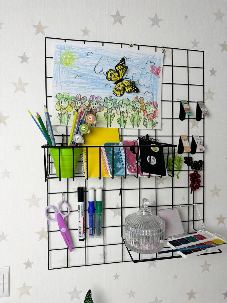 Kids Memo Board Organizer, Wall Wire Grid Organizer for Art, Photos ...
