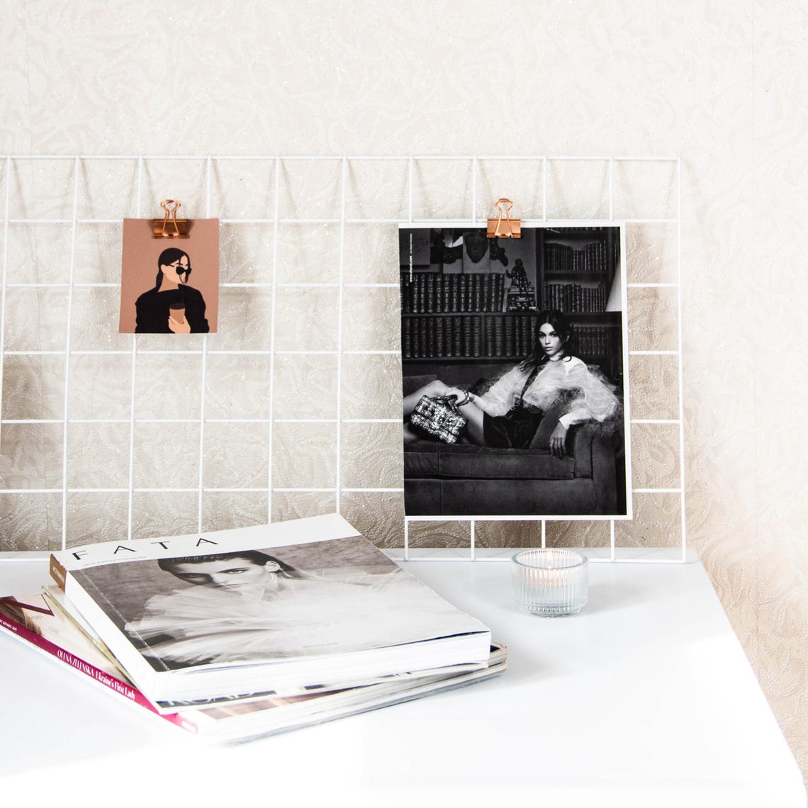 Hanging Wire Moodboard Wall Grid, Custom Size Metal Photo Display Board ...