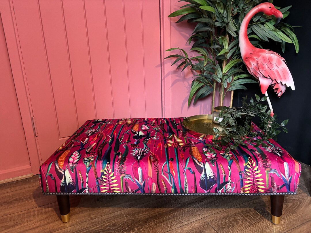 Large Pink Tropical Velvet Footstool - Etsy