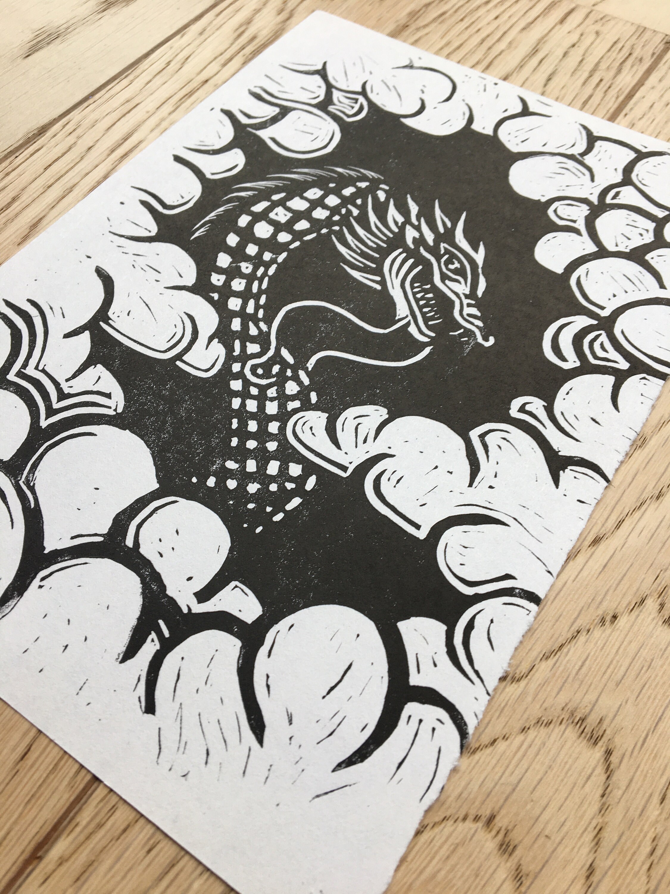 Linocut dragon A5 Lino Print - Etsy