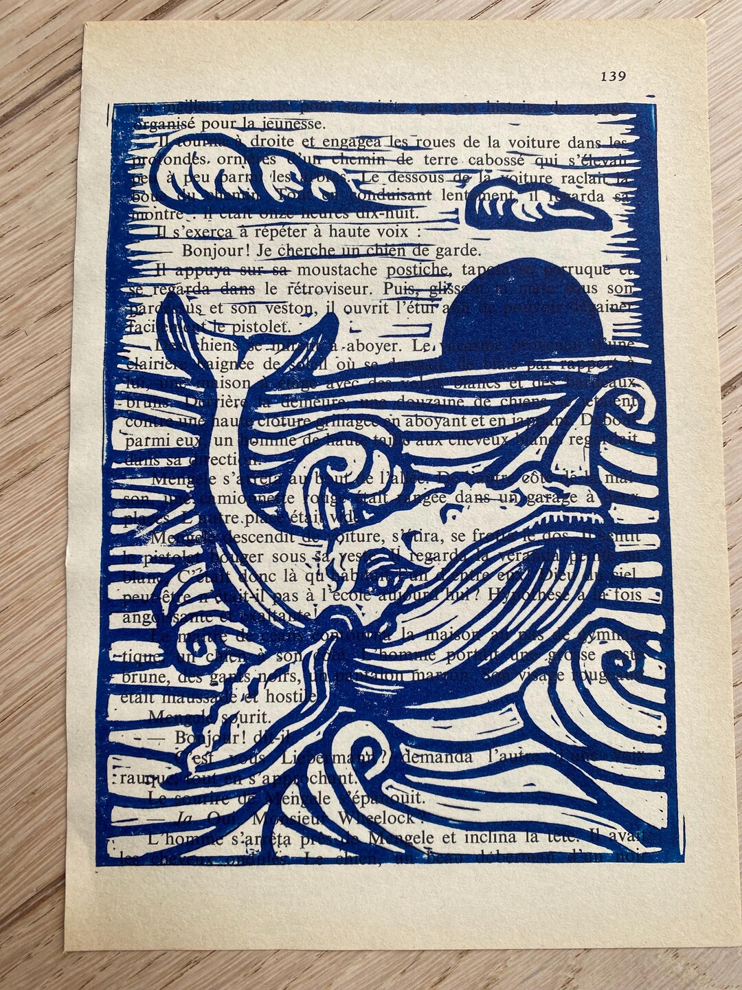 Linocut "happy Whale" - Hand Printing - Etsy