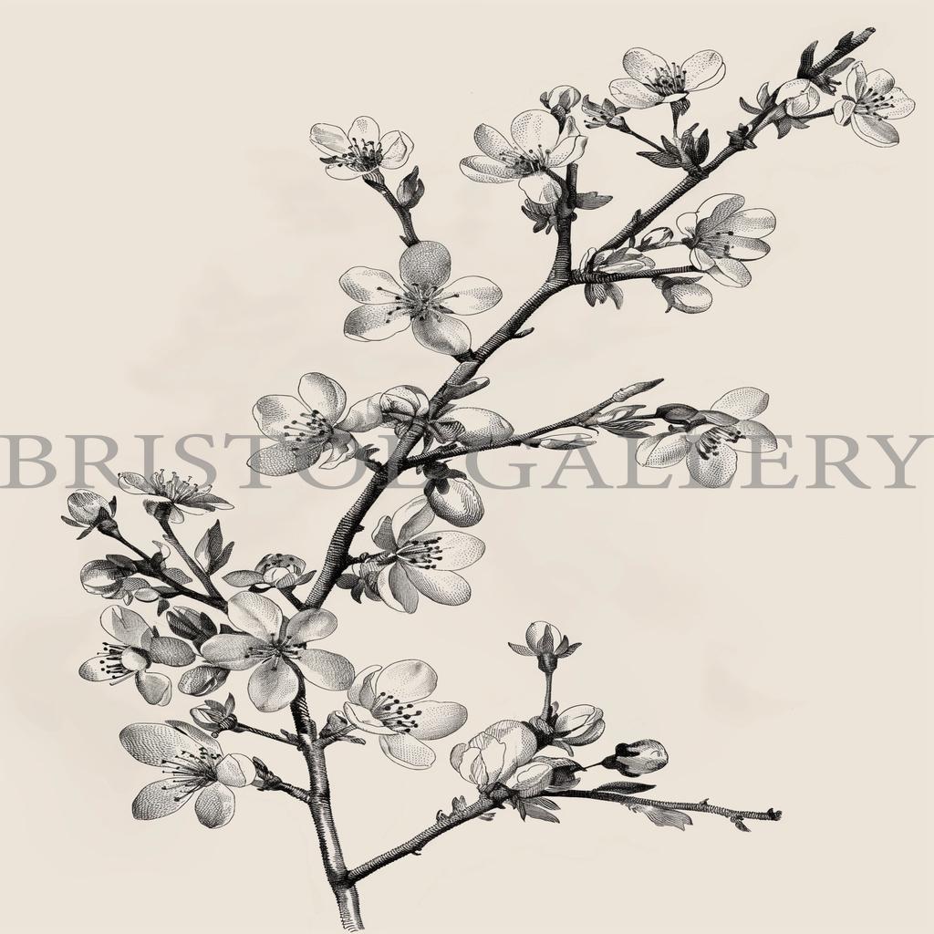 Pencil Drawing of Apple Tree Branch Rendered in Grey Tones on White ...