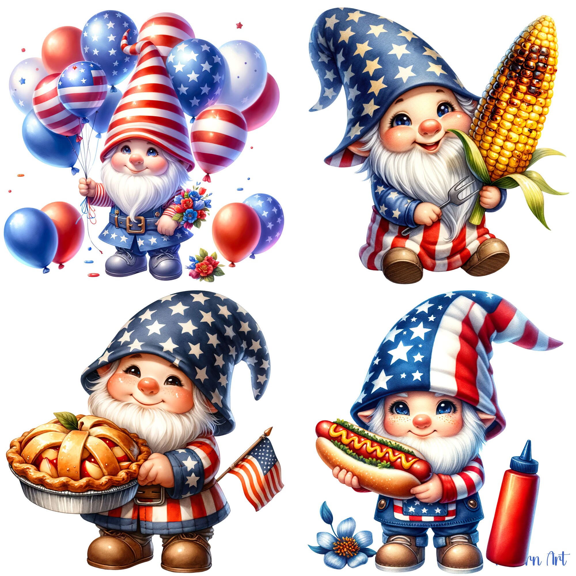 4th of July Gnome Clipart Independence Day Patriotic Gnomes Watercolor ...