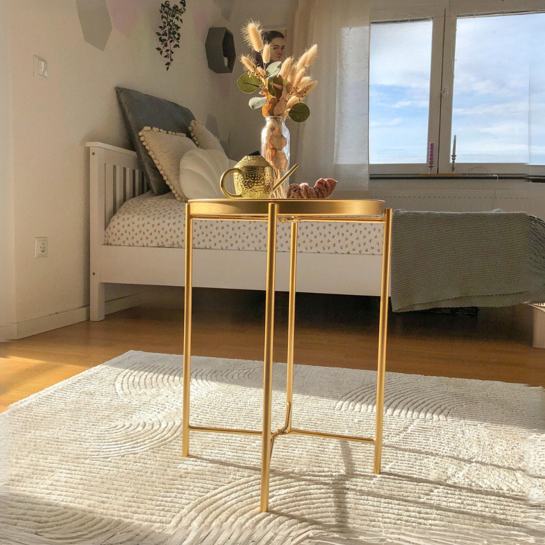 Golden Side Table Made of Epoxy Resin and Real Flowers, Bedside Table ...