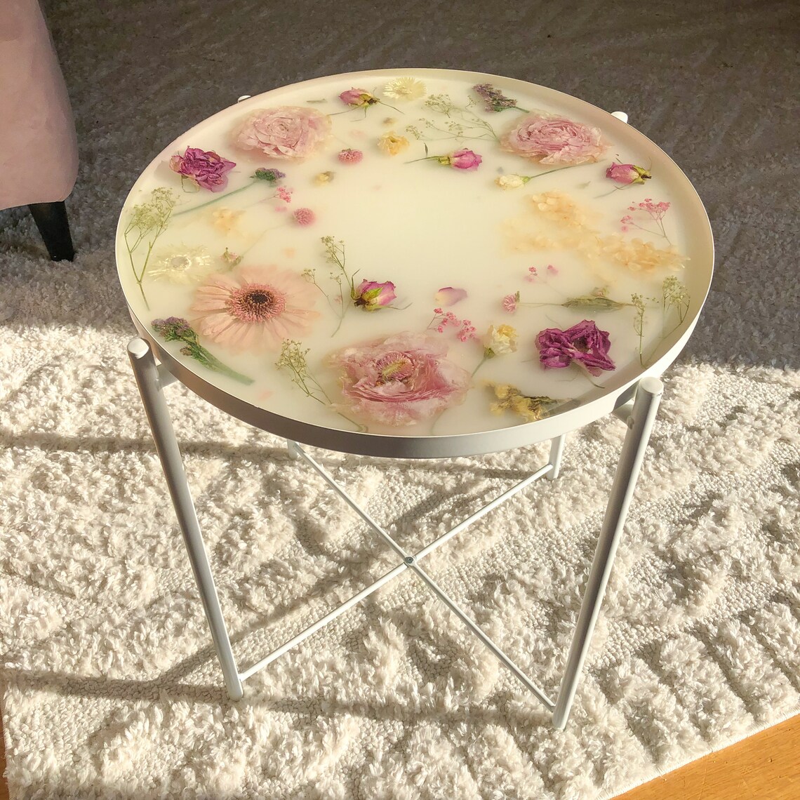 Side Table Made of Epoxy Resin and Real Flowers, Bedside Table, Coffee ...