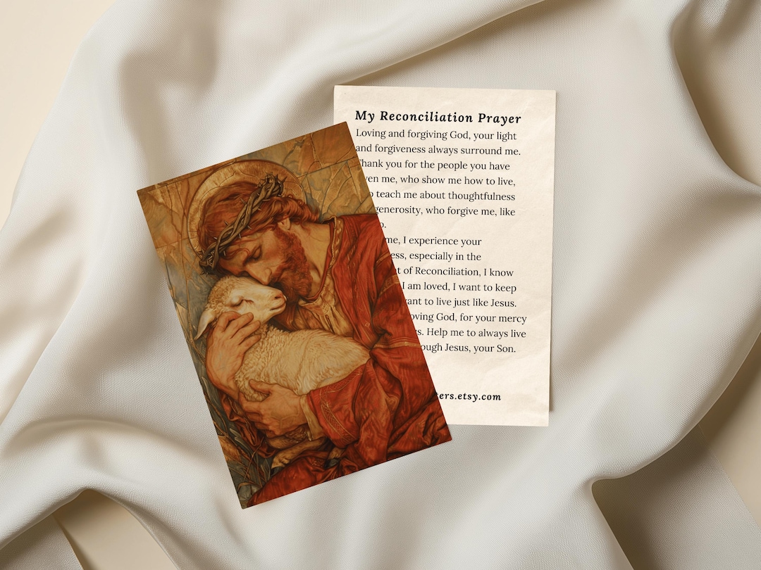 Jesus and Lamb Holy Card: Reconciliation Prayer, Catholic Art Print - Etsy