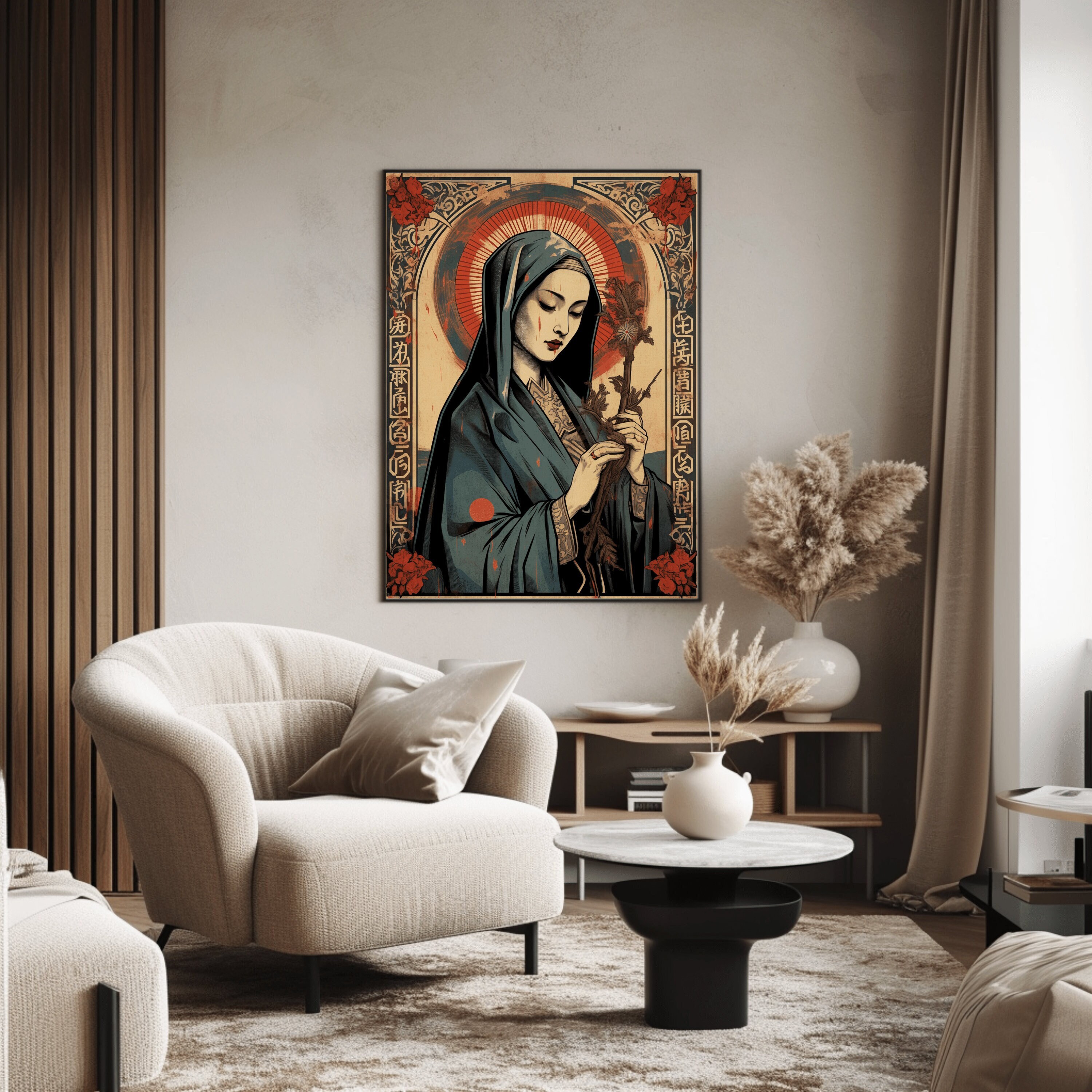 Our Lady of Sorrows Japanese Vintage Poster, Multiple Size Asian Marian ...