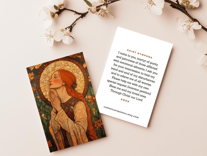 Saint Dymhna Prayer Card, St Dimpna Holy Card, Religious Dymfna Female ...