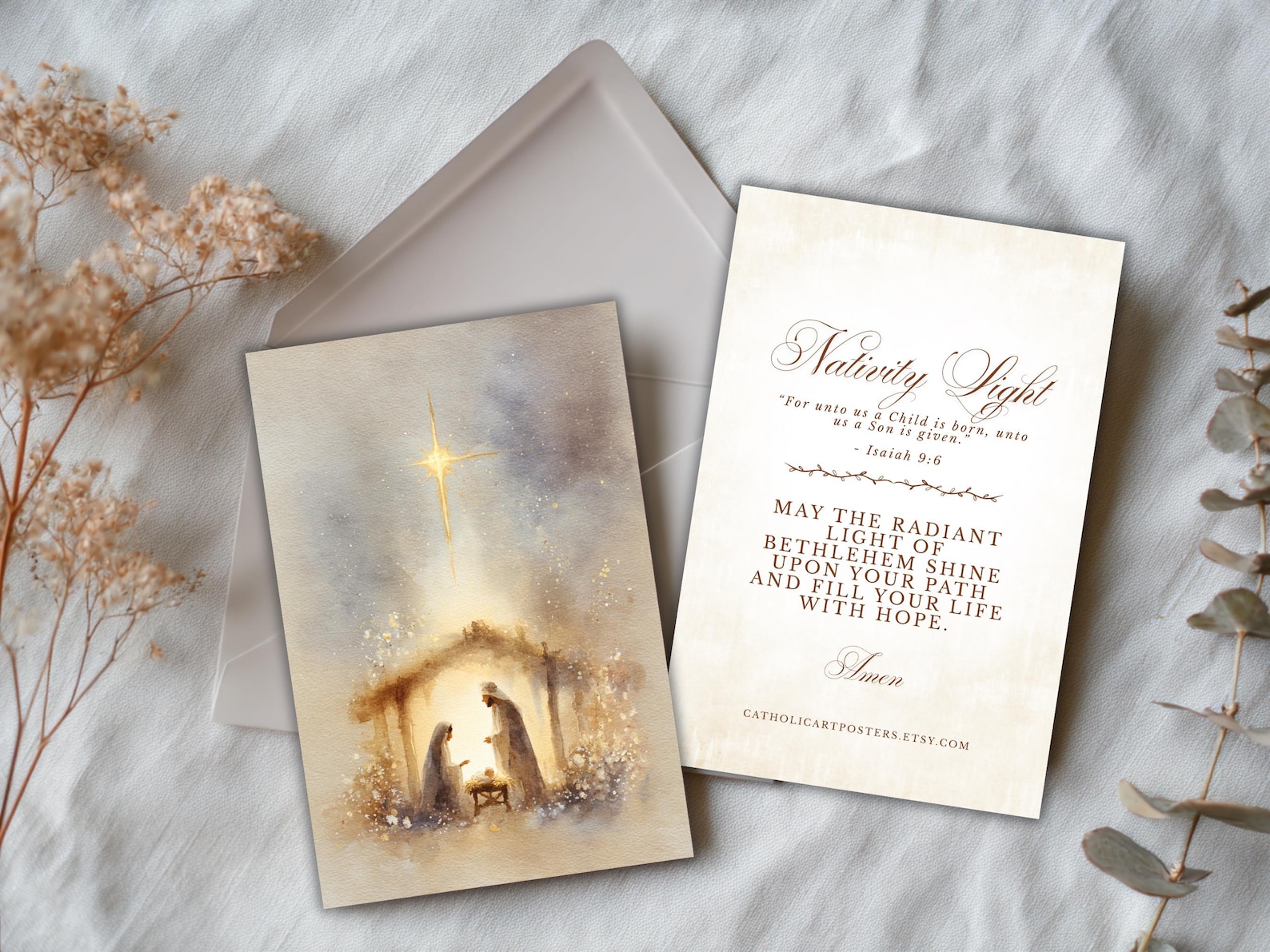 Nativity Christmas Card: Catholic Prayer Card With Xmas Blessing and ...
