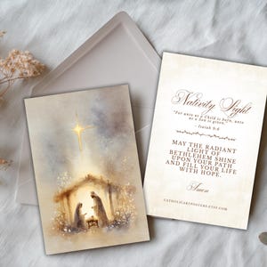 Nativity Christmas Card: Catholic Prayer Card With Xmas Blessing and ...