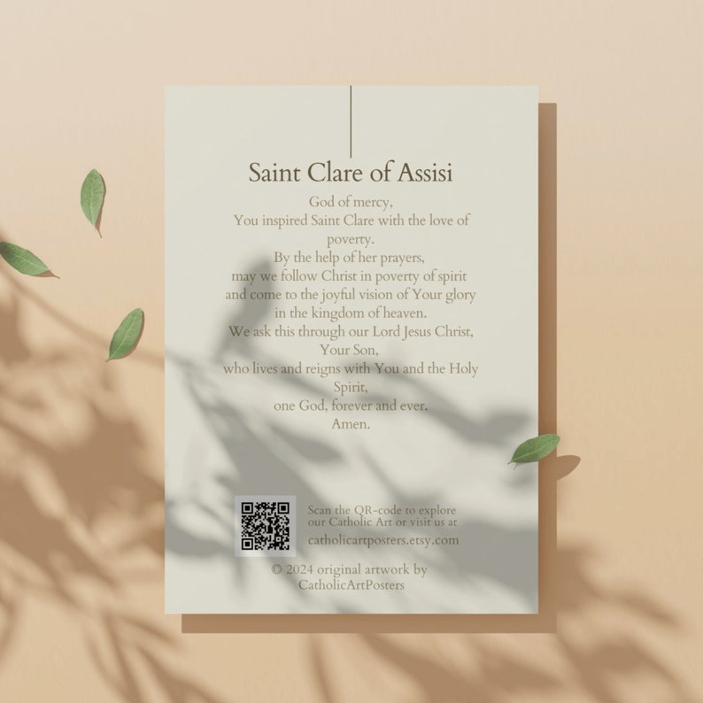 St Clare of Assisi Prayer Card, Traditional Catholic Art Print Patron ...