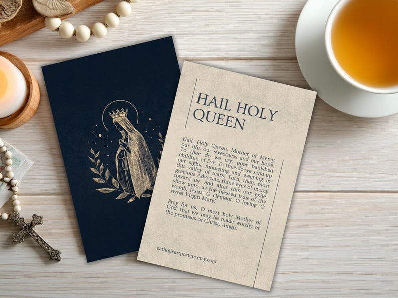 Hail Holy Queen Prayer Card, Catholic Marian Devotional Gift - Etsy