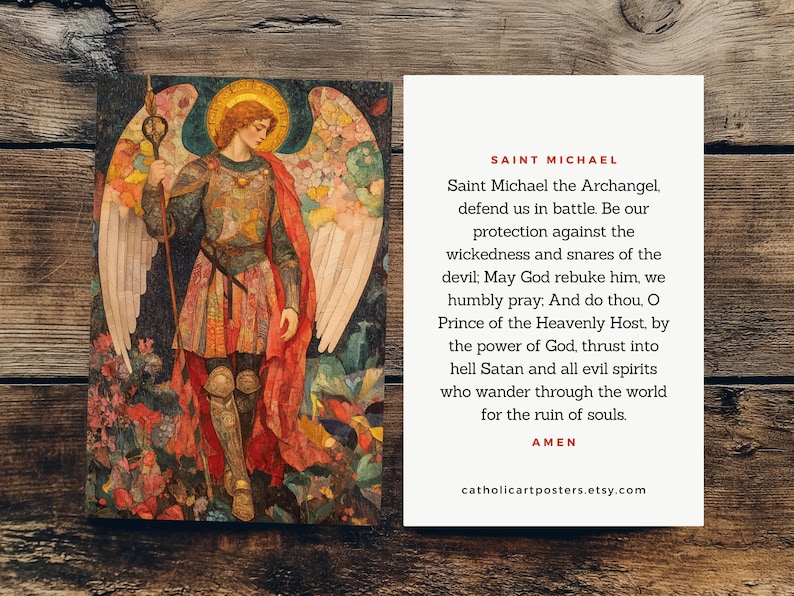Saint Michael Prayer Card: Christian Icon, Archangel Protection ...