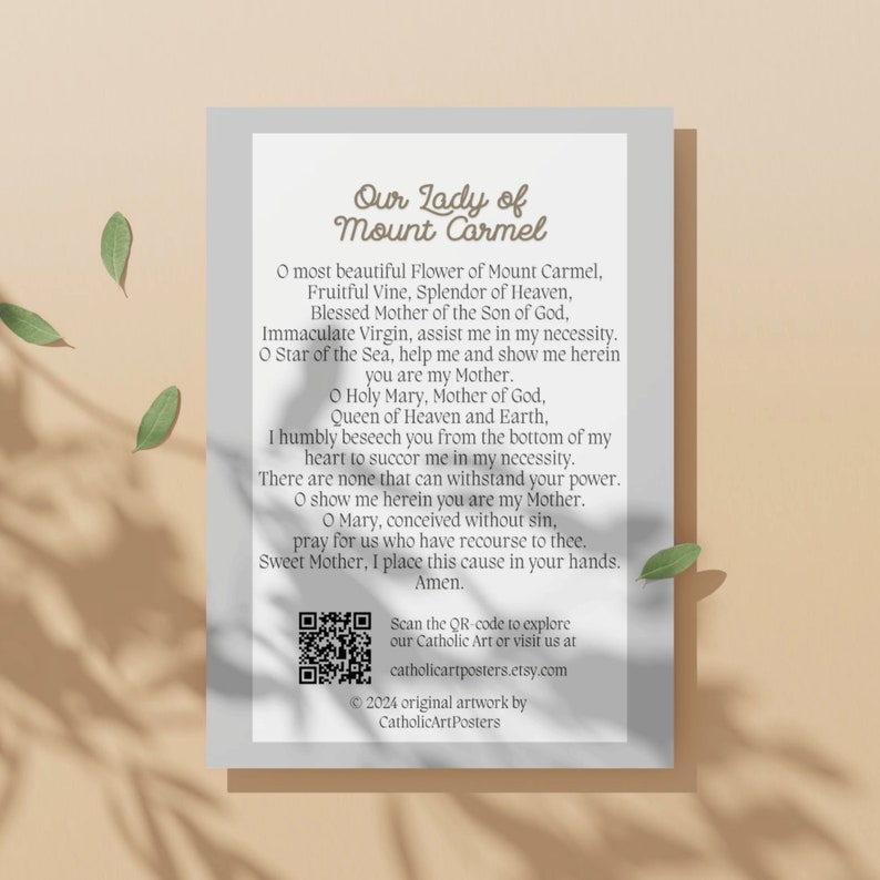 Our Lady of Mount Carmel Prayer Card Gift for Christian Icon Keepsake, Carmelite Catholic Art ...
