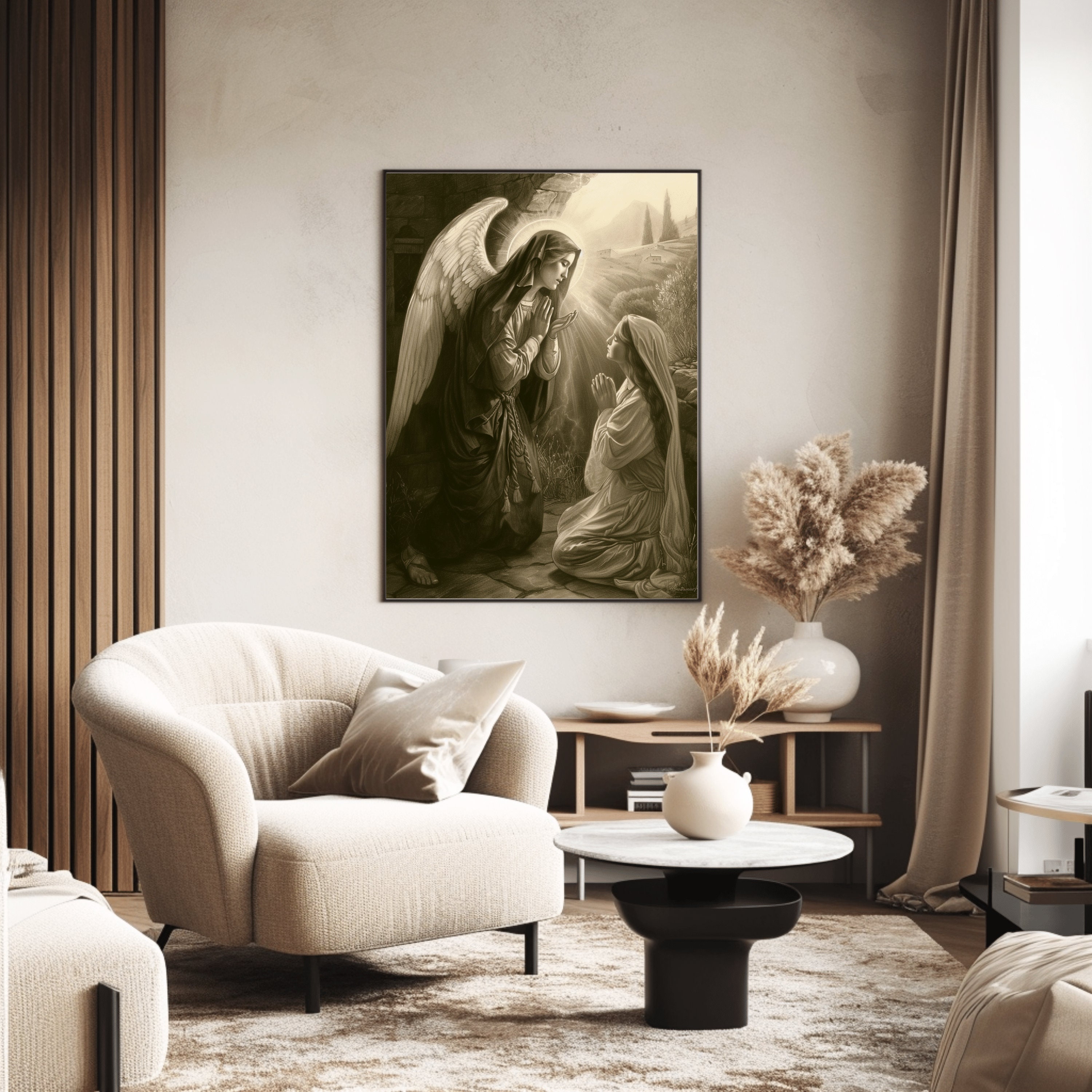 Annunciation Virgin Mary Airbrush Drawing, Vintage Angel Gabriel ...