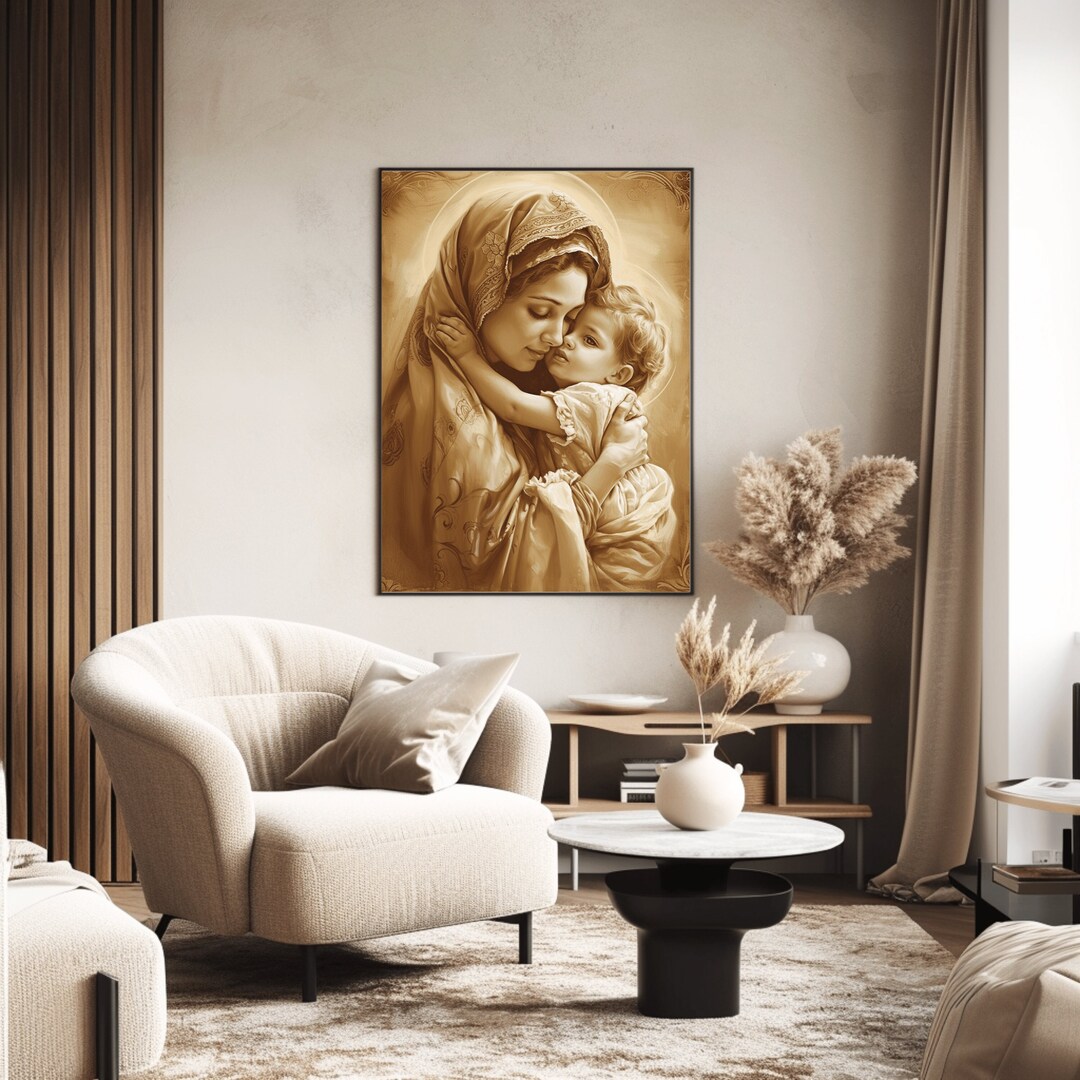 Madonna and Child Christ Vintage Sepia Poster, Saint Virgin Mary ...