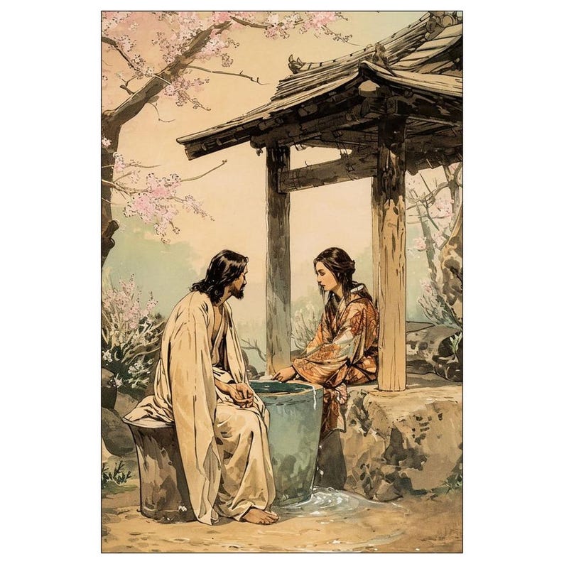 Jesus and Mary Magdalene Japanese Art Print: Catholic Wall Decor (4x6 ...
