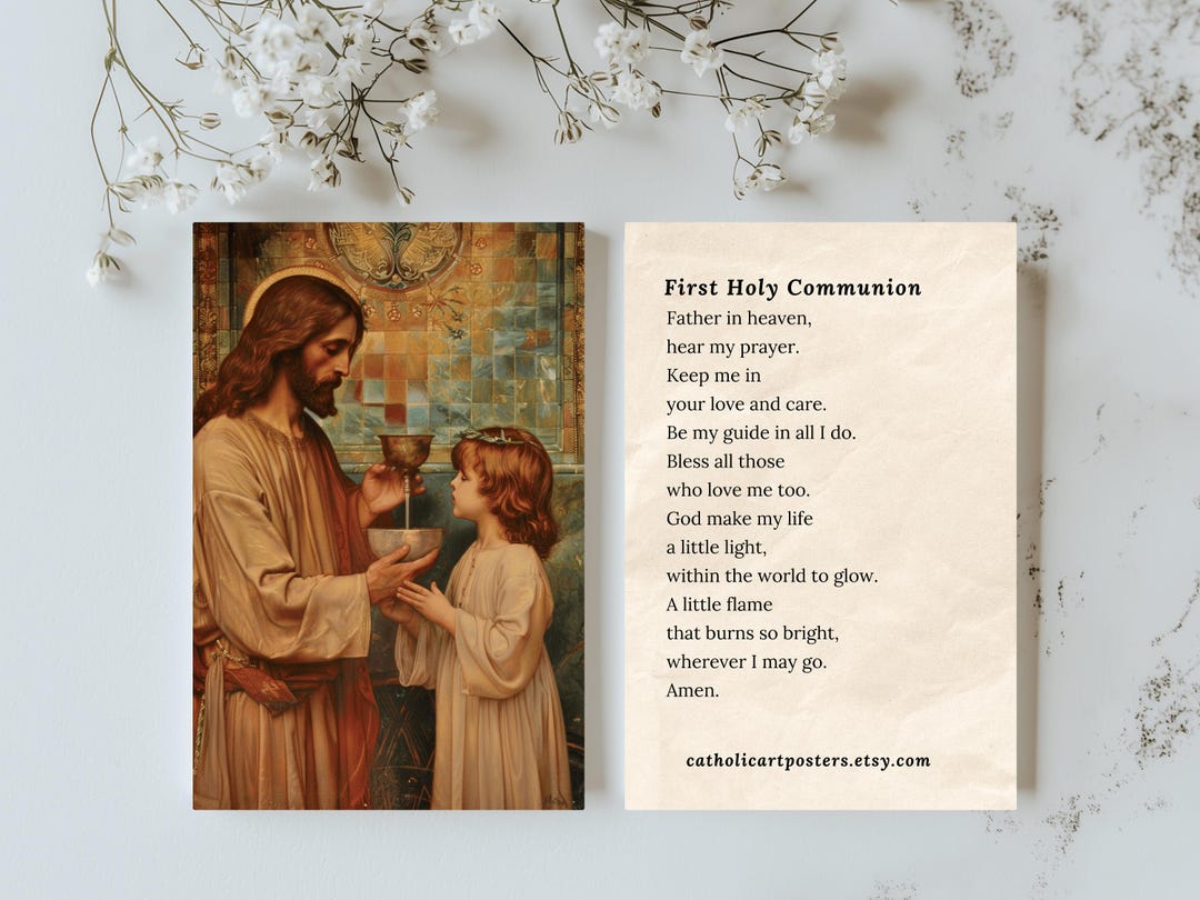 First Holy Communion Prayer Card, 1st Communion Favor Keepsake, Jesus ...