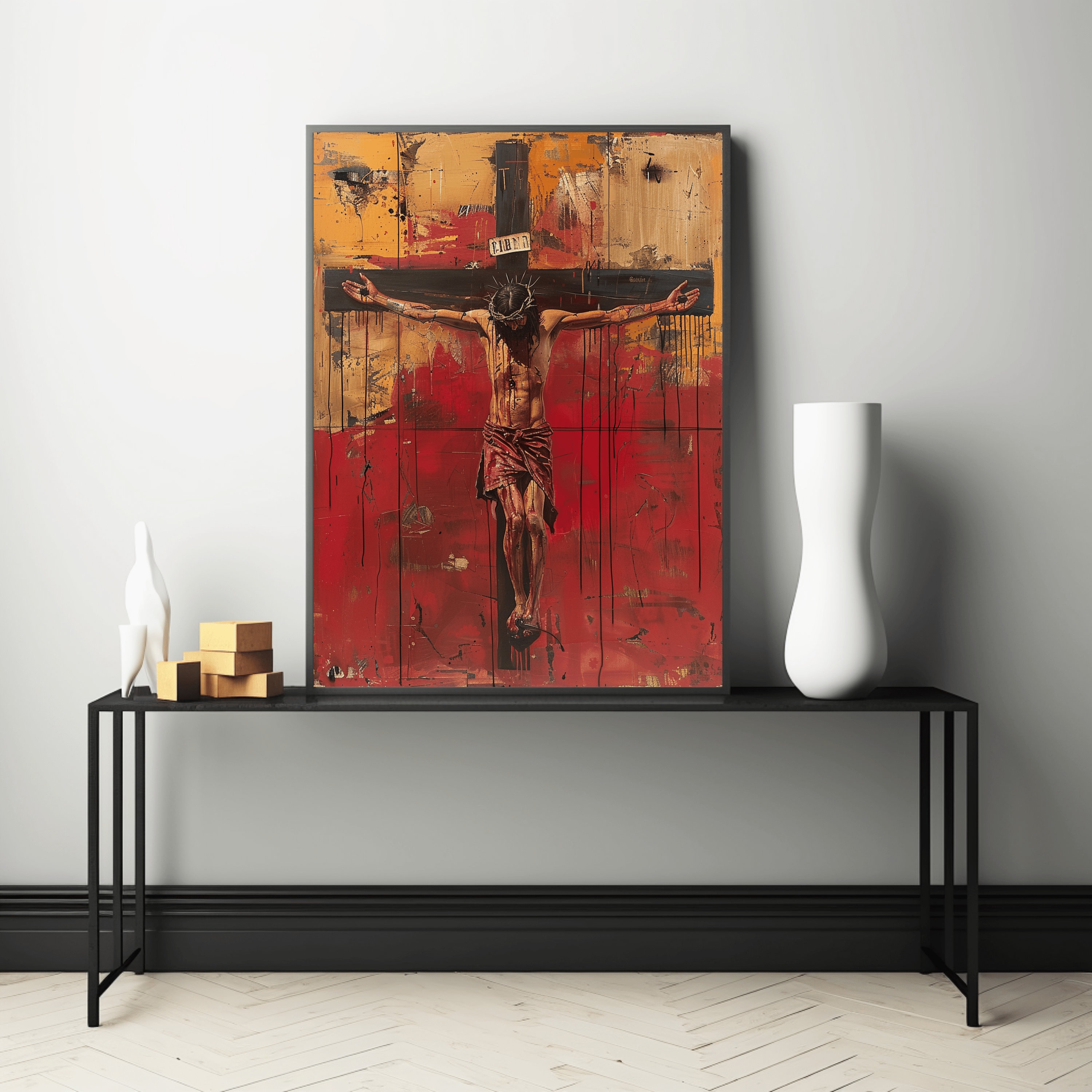 Contemporary Crucifixion of Jesus Chicano Wall Mural, Maximalist Christ ...