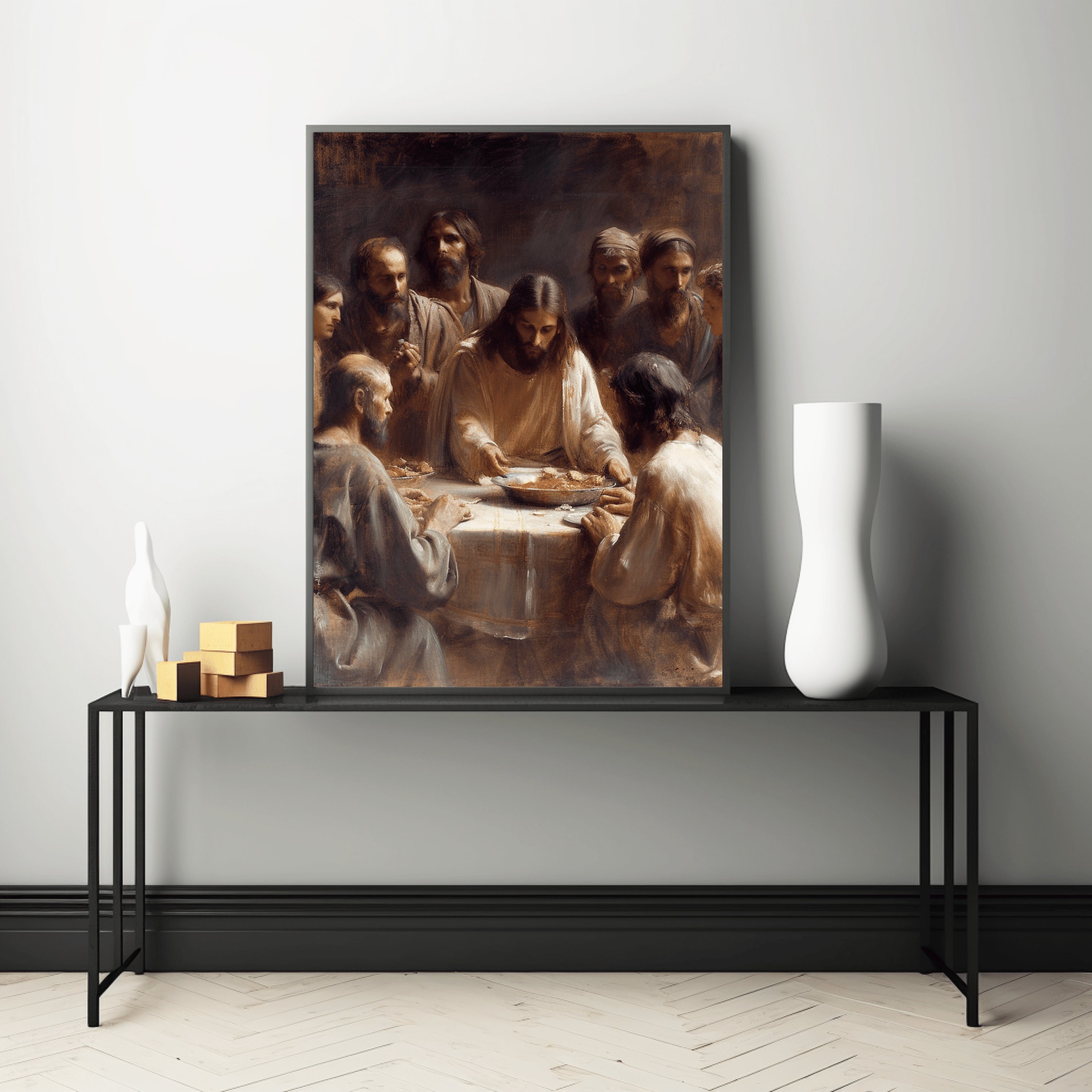 Last Supper Victorian Painting, Jesus Christ Passover Meal With ...