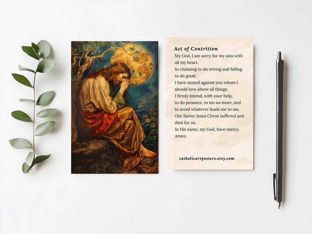 Act of Contrition Catholic Prayer Card, Holy Confession Artwork ...