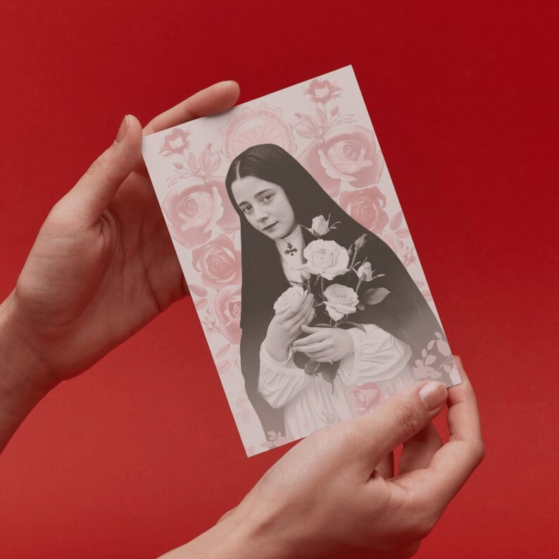Saint Therese of Lisieux Prayer Card: Pink Floral Catholic Art Print - Etsy