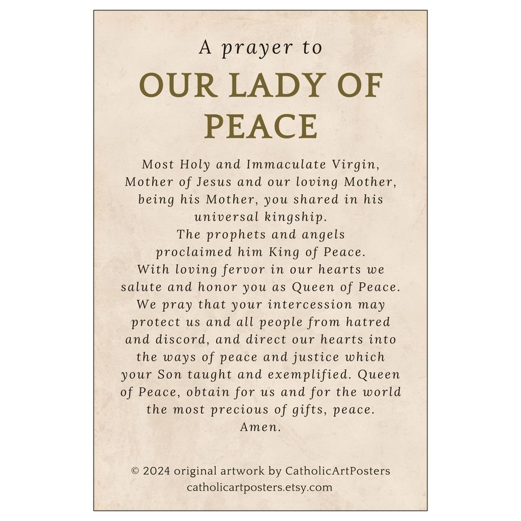 Prayer to Our Lady of Peace Holy Card, Religious Icon Junk Journal ...