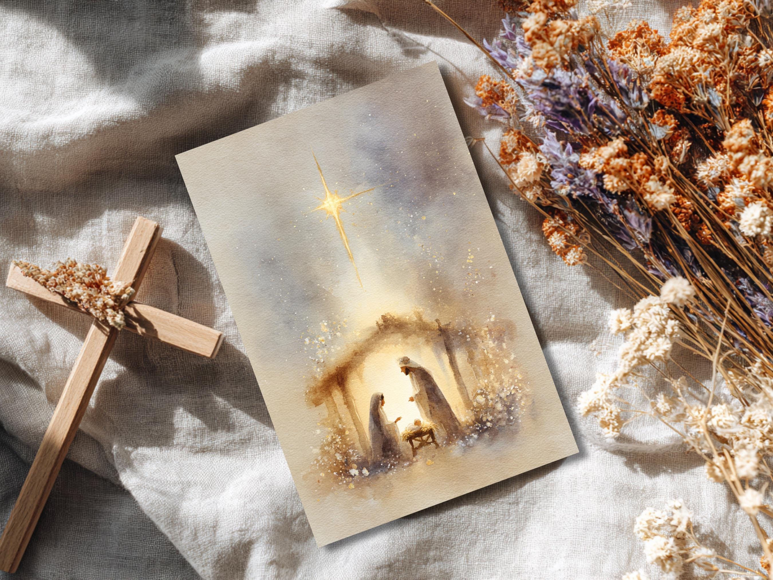 Nativity Christmas Card: Catholic Prayer Card With Xmas Blessing and ...