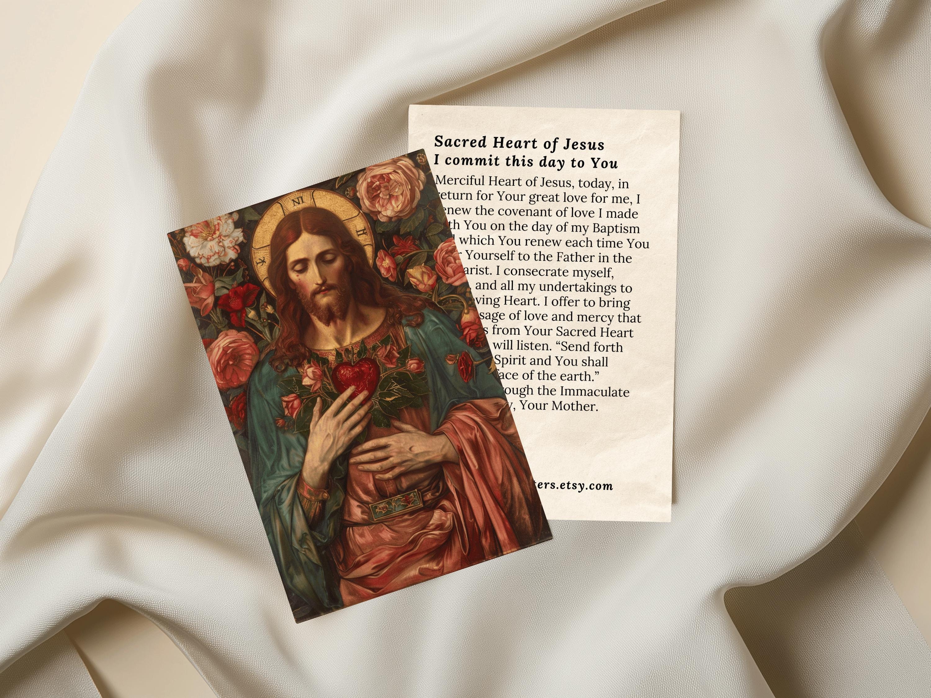 Sacred Heart of Jesus Prayer Card: Catholic Art Print Keepsake - Etsy