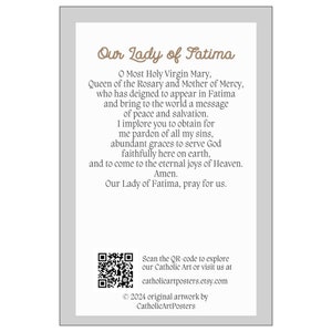 Our Lady of Fatima Prayer Card, Blessed Virgin Mary Holy Card, 4x6 ...