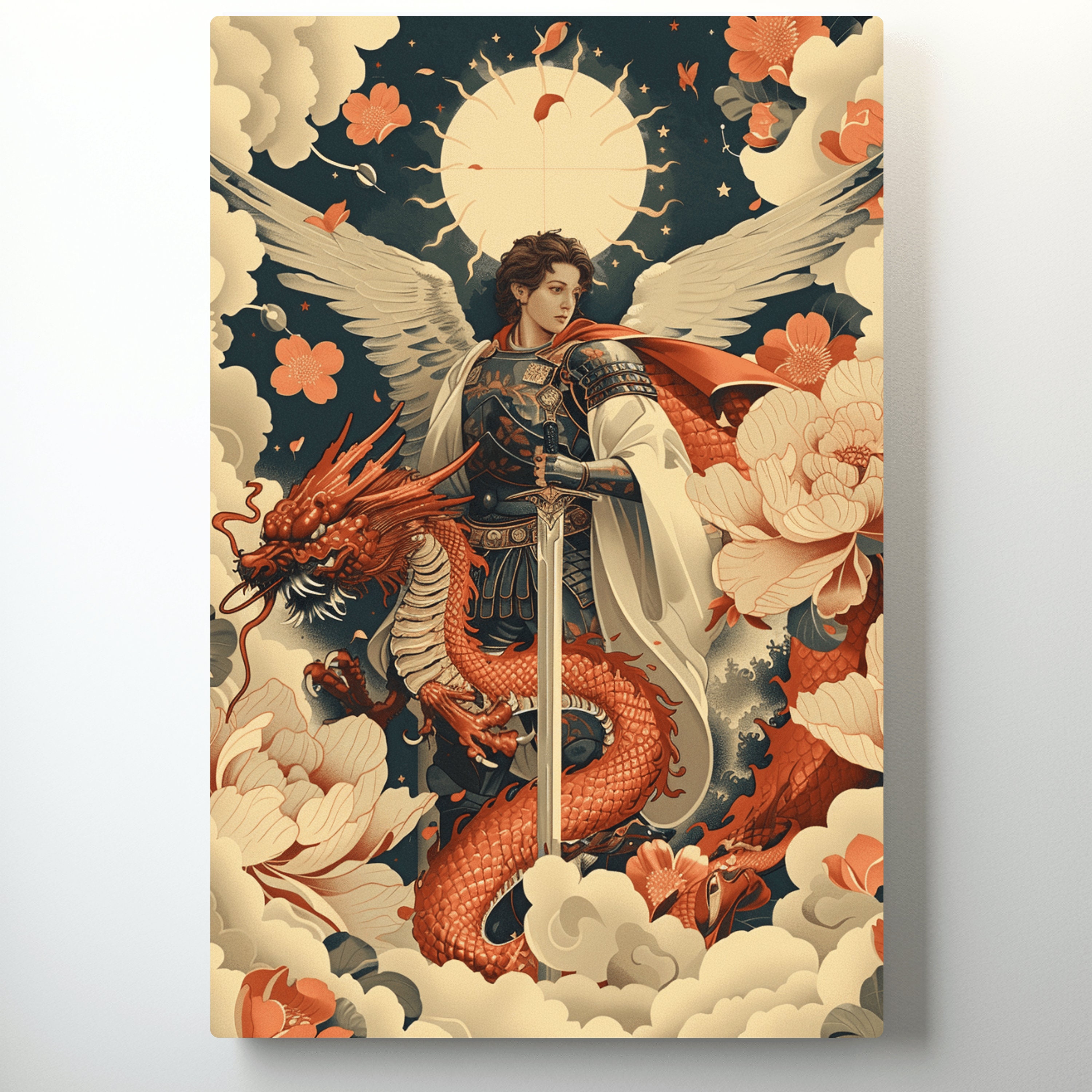 St Michael Fighting the Dragon Hanafuda Card Poster, Japanese Archangel ...