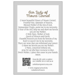 Our Lady of Mount Carmel Prayer Card Gift for Christian Icon Keepsake, Carmelite Catholic Art ...