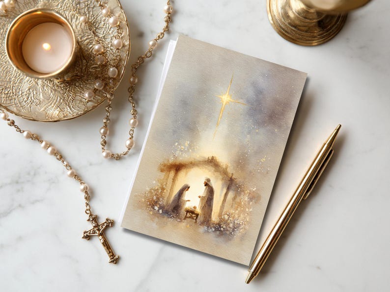 Nativity Christmas Card: Catholic Prayer Card With Xmas Blessing and ...