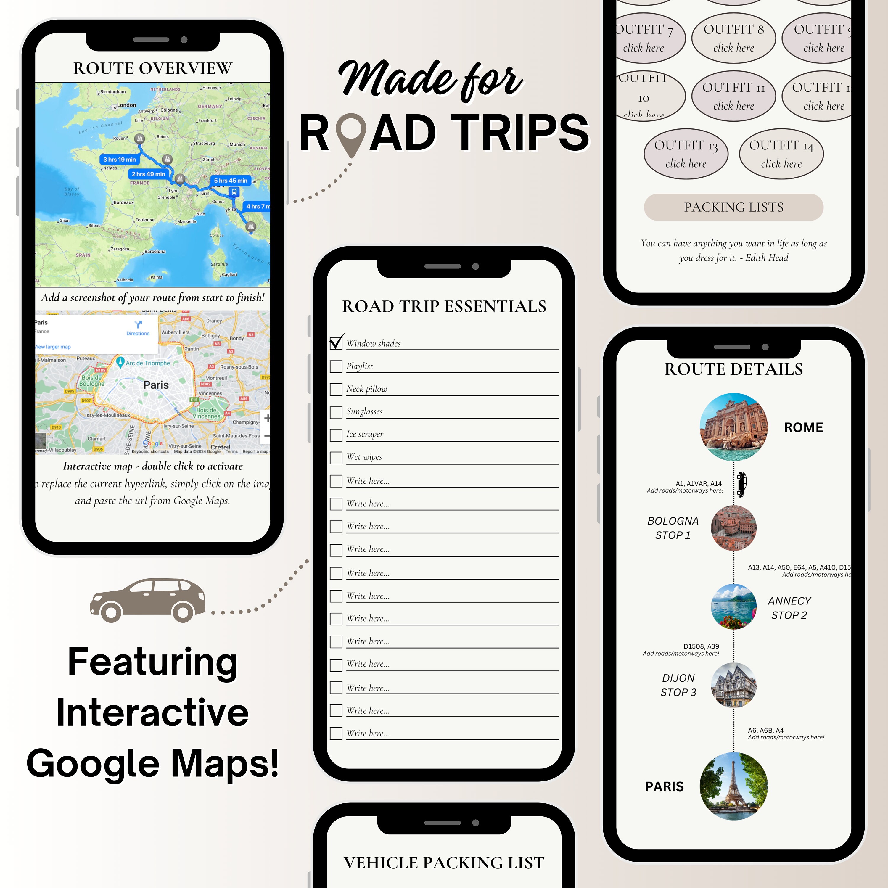 Road Trip Map Family Vacation Itinerary Template for Family Road Trip ...