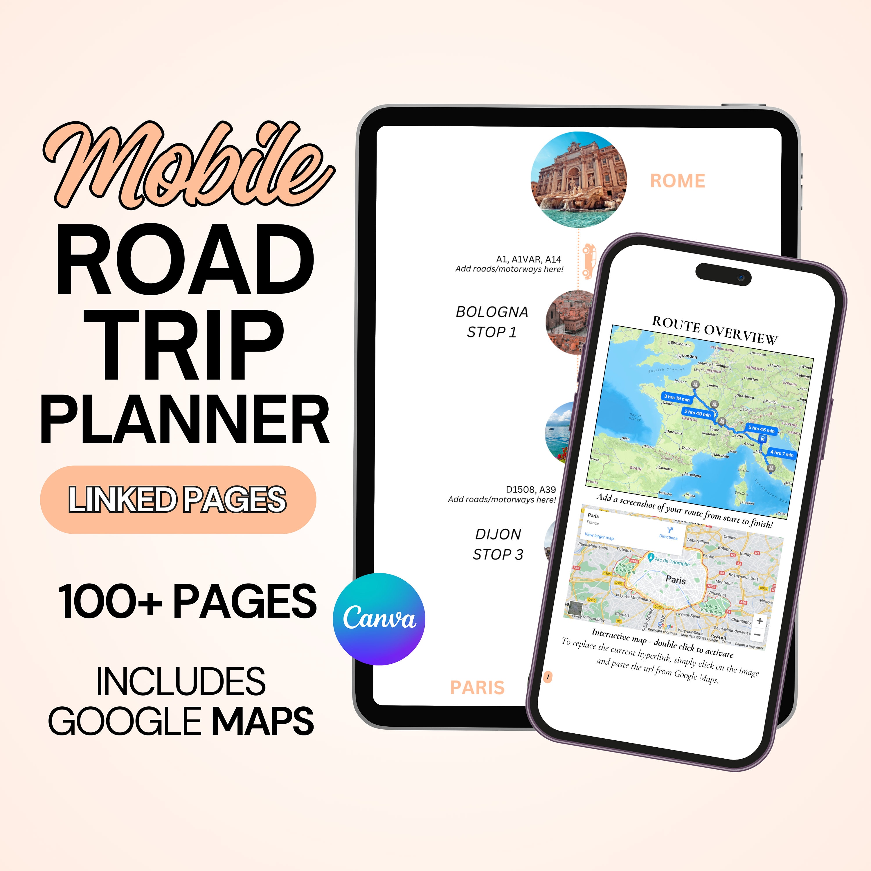 Road Trip Map Family Vacation Itinerary Template for Family Road Trip ...