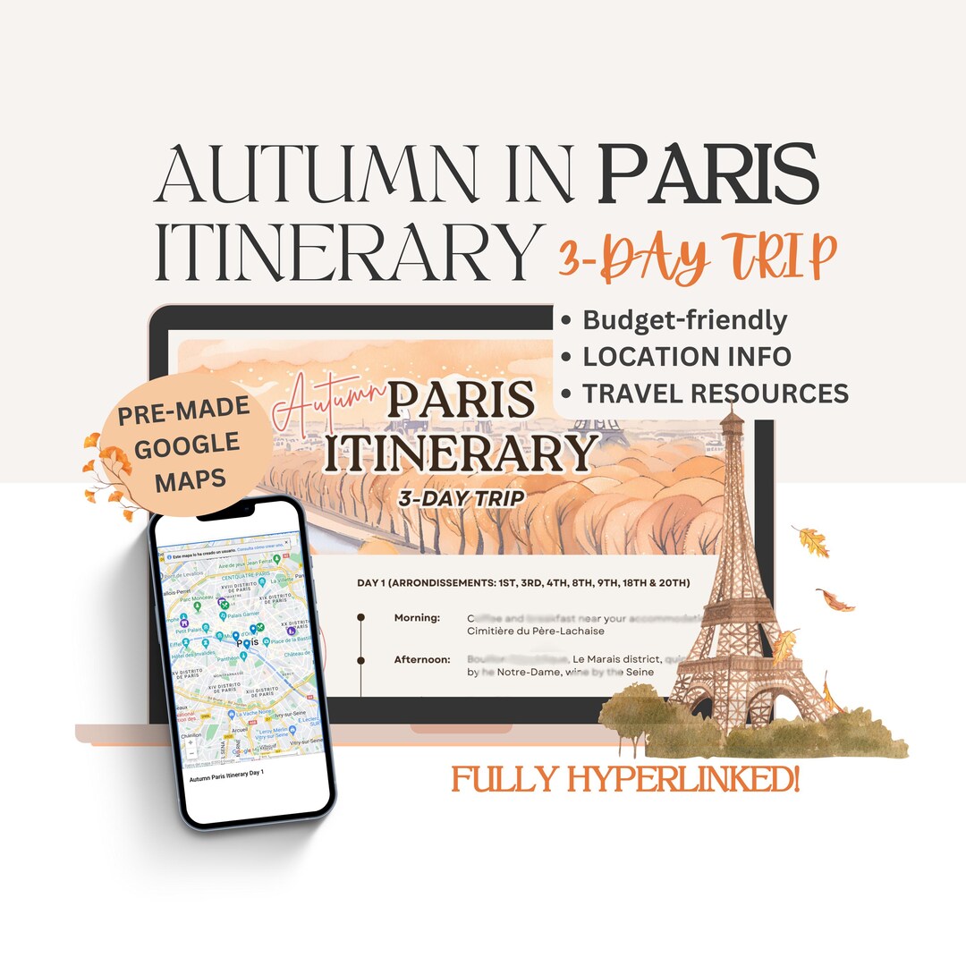 Autumn in Paris Travel Itinerary Mobile Paris Map Digital Travel ...