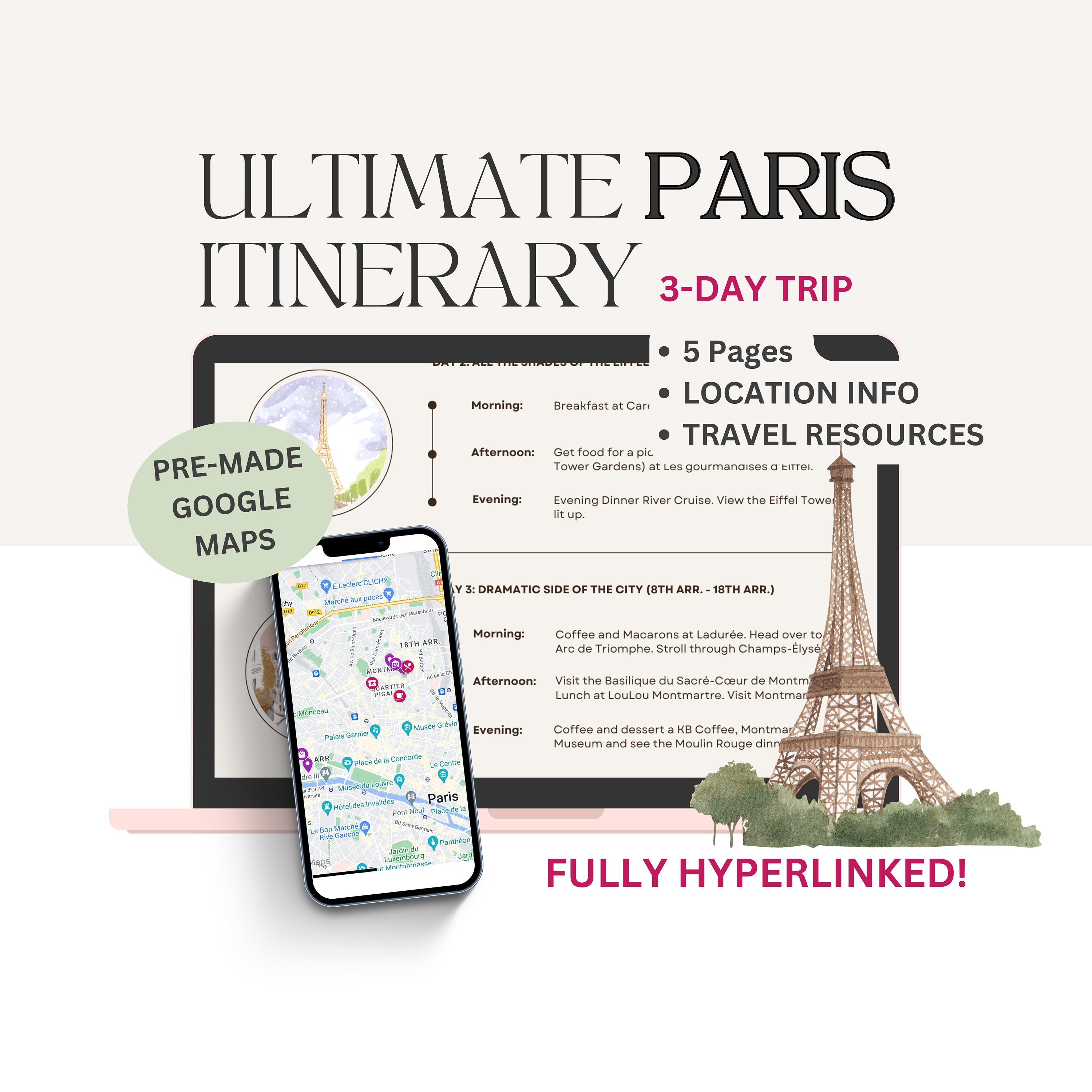 Paris Travel Itinerary Mobile Paris Map Digital Travel Planner Paris ...