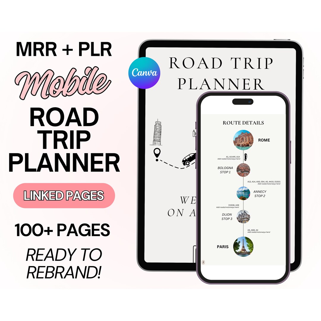 MRR PLR Digital Road Trip Planner Travel Influencer Branding Passive Income Travel Agent Guide ...