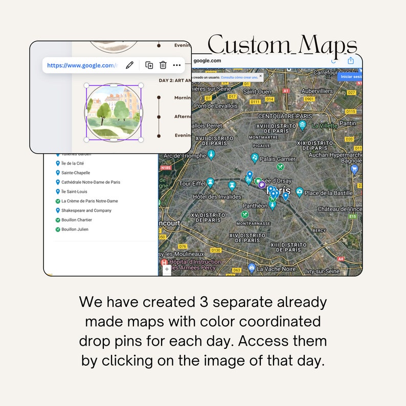 Paris Travel Itinerary Template Mobile Paris Map Digital Travel Planner ...