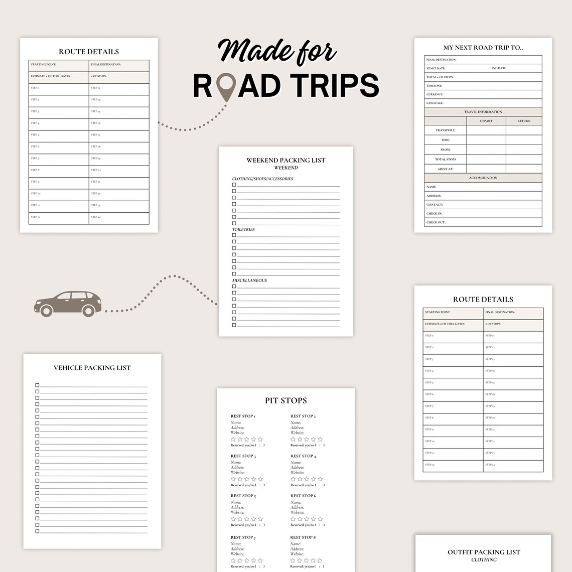 PLR Resell Digital Planner Printable Road Trip Planner Commerial Use ...