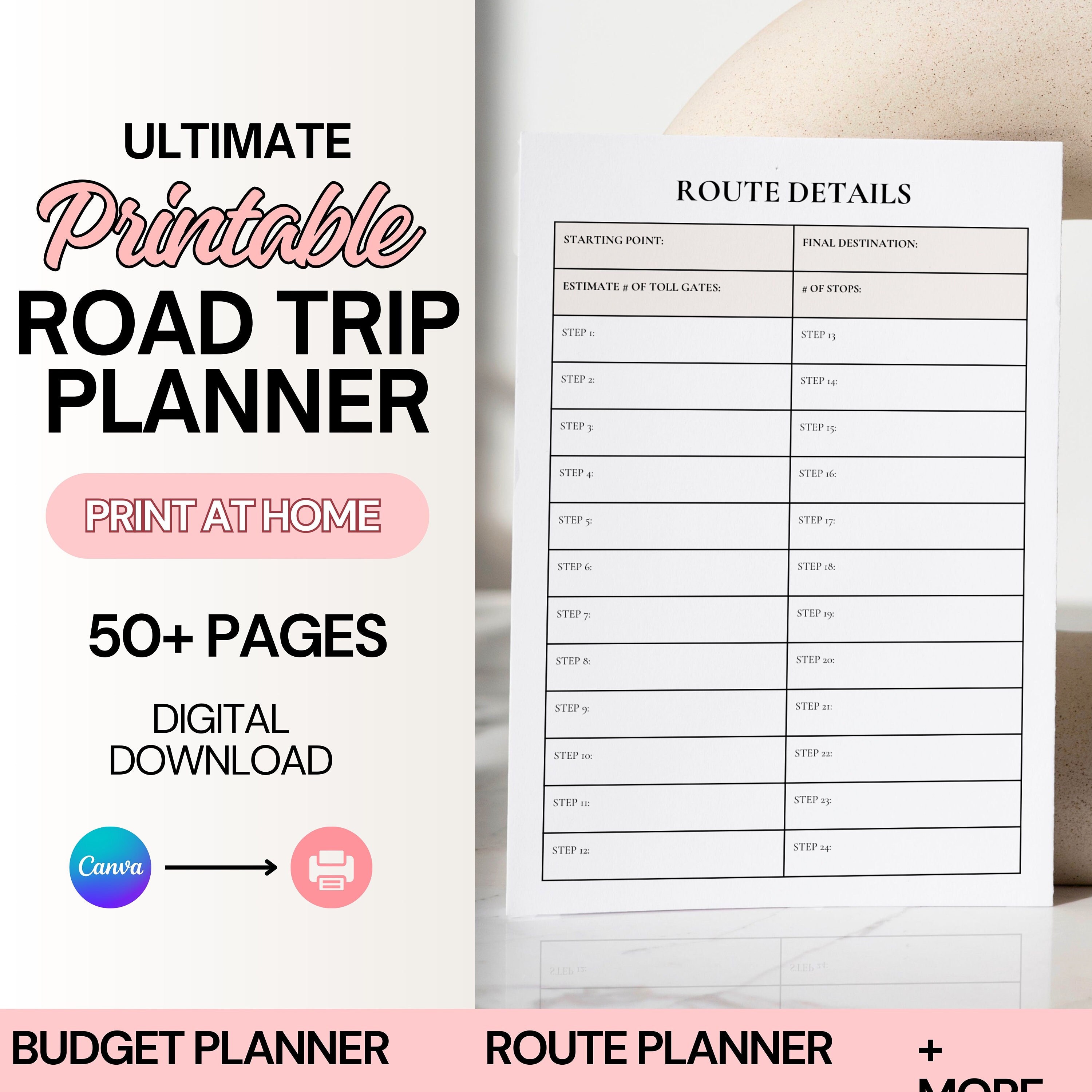 Road Trip Planner Printable Travel Planner Guide Travel Itinerary ...
