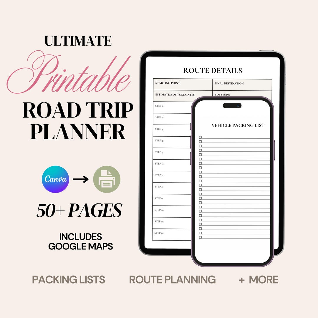 Road Trip Planner Printable Pdf Canva Template Planner Digital ...