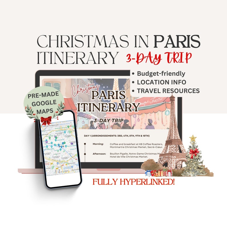 Christmas in Paris Travel Itinerary Mobile Paris Map Digital Travel ...