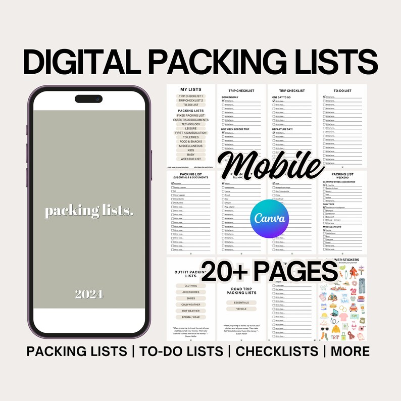 Editable Travel Packing List Template Canva Travel Checklist Family ...