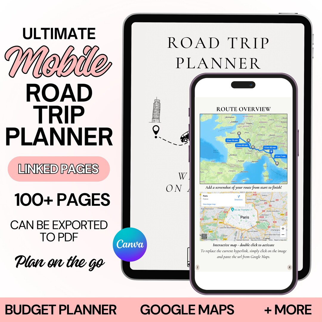 Mobile Road Trip Planner Travel Planner Template Editable Canva ...