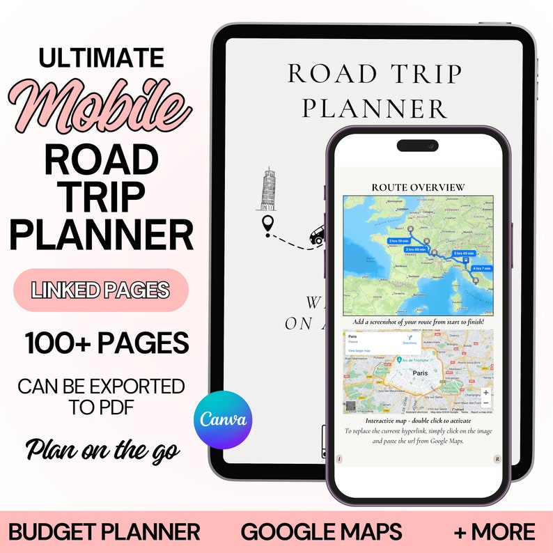 Mobile Road Trip Planner Travel Planner Template Editable Canva ...