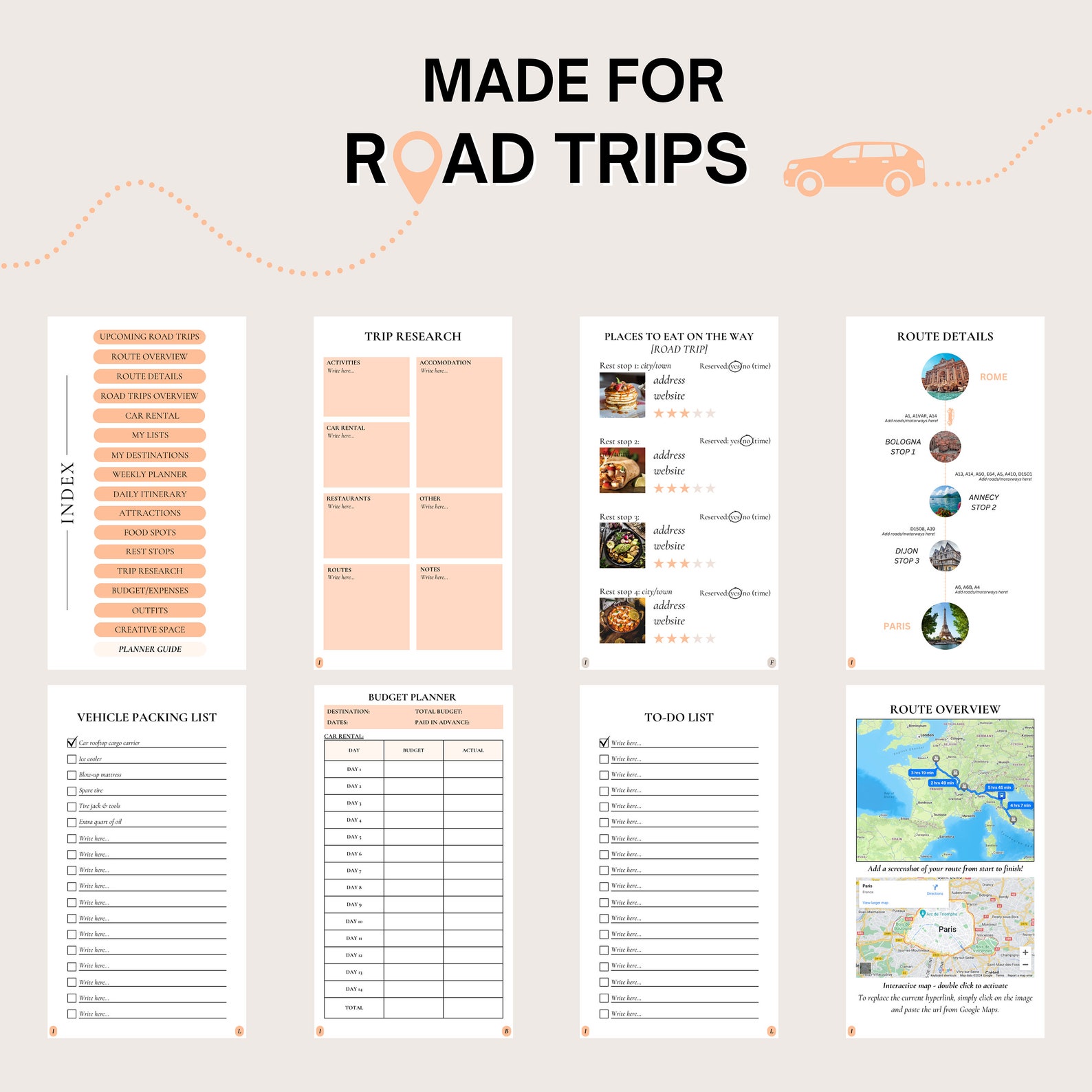 Road Trip Journal Digital Travel Planner Canva Template Family Vacation ...