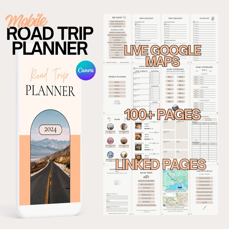 Road Trip Journal Digital Travel Planner Canva Template Family Vacation ...