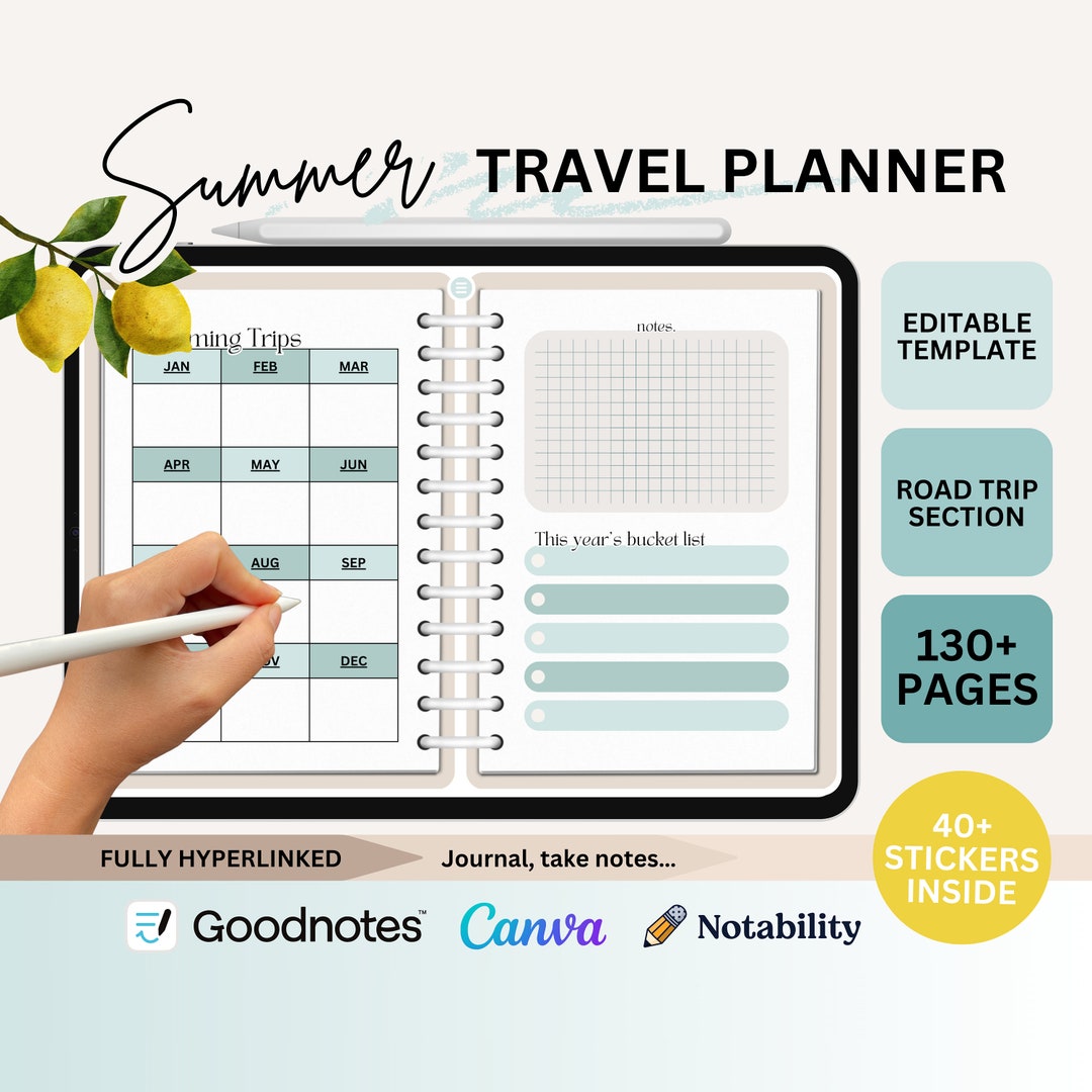 Summer Holiday Planner Template Digital Travel Journal Goodnotes Canva ...
