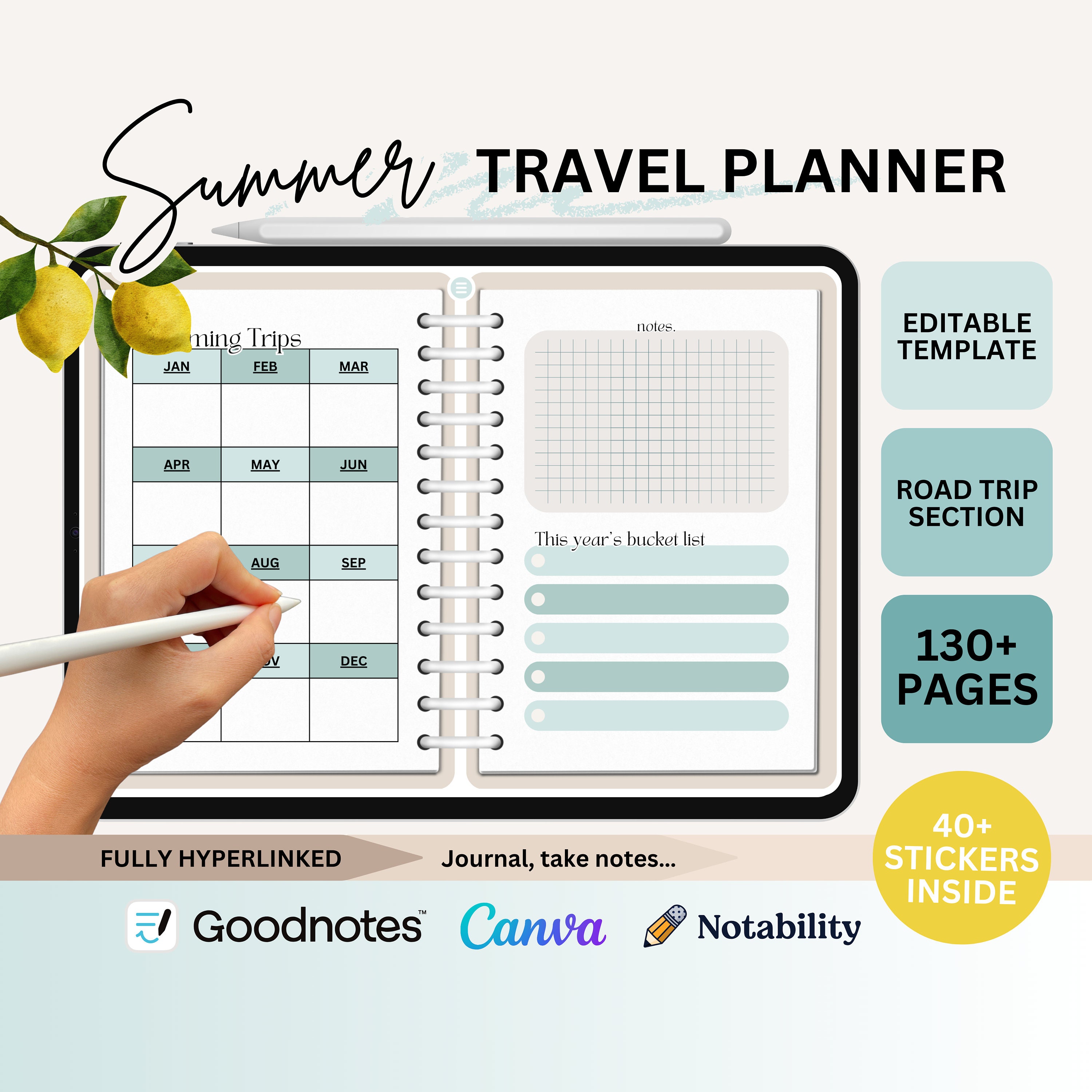 Summer Holiday Planner Template Digital Travel Journal Goodnotes Canva ...